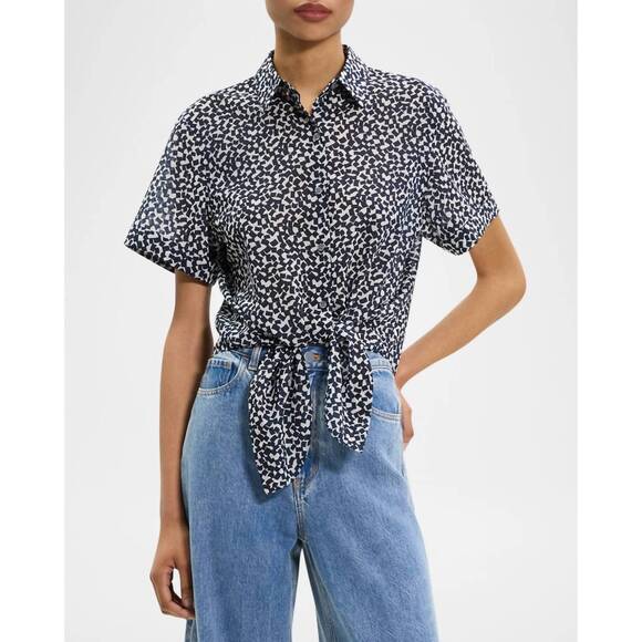 Theory | Tops | New Theory Tie Front Short Sleeve Blouse In Multi ...